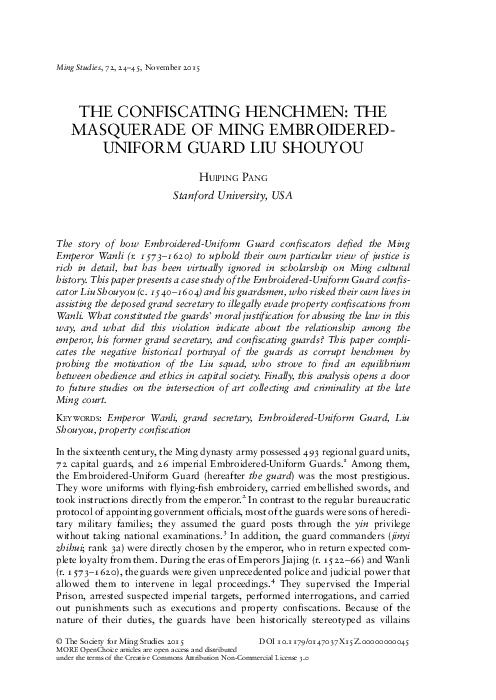 (PDF) "The Confiscating Henchmen: The Masquerade of Ming Embroidered ...