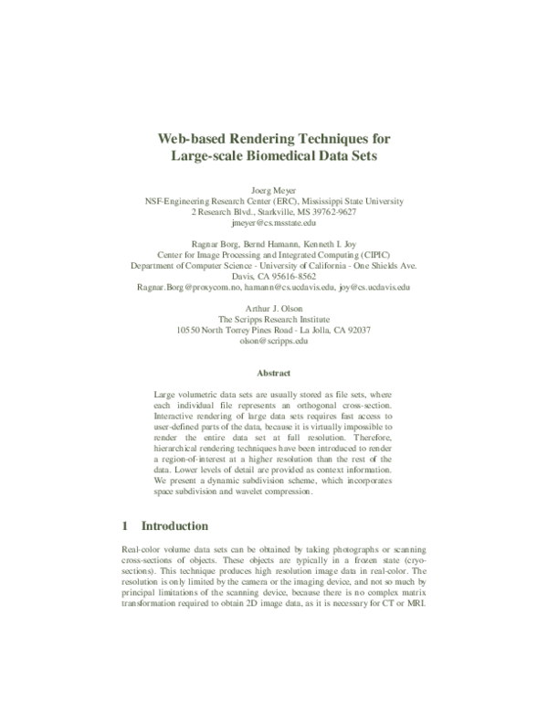 Pdf Web Based Rendering Techniques For Large Scale Biomedical Data Sets