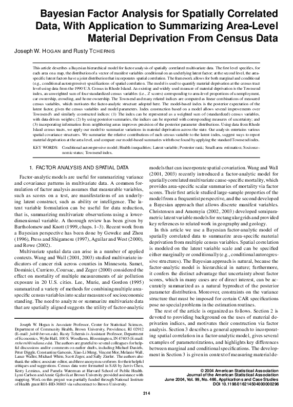 (PDF) Bayesian Factor Analysis for Spatially Correlated Data, With Application to Summarizing ...