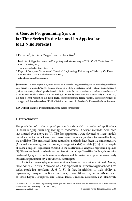 Pdf A Genetic Programming System For Time Series Prediction And Its