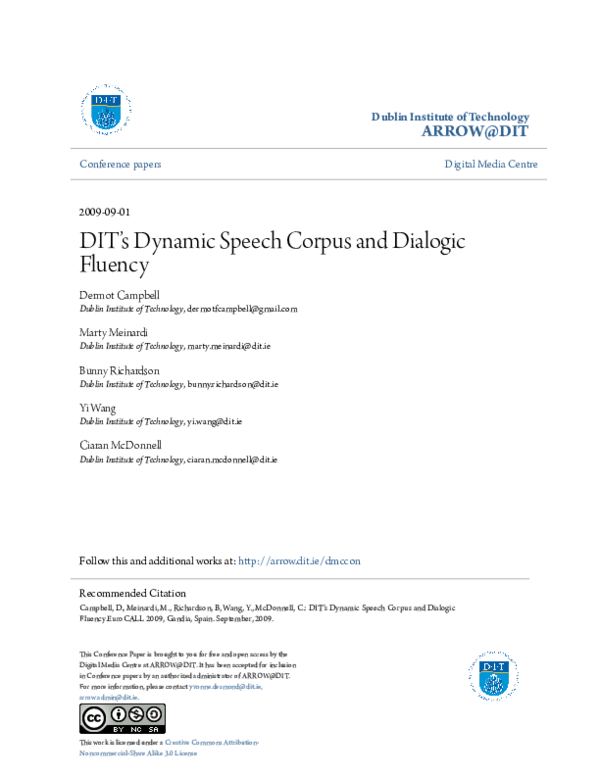 (PDF) DIT’s Dynamic Speech Corpus and Dialogic Fluency