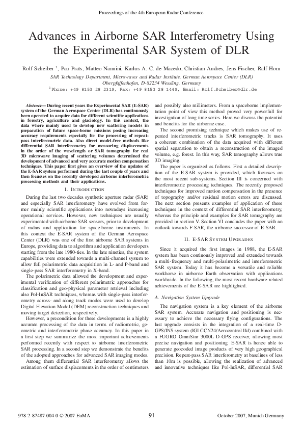 (PDF) Advances in airborne SAR interferometry using the experimental ...