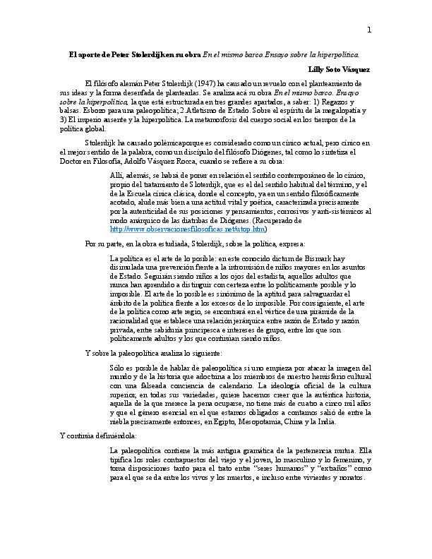 (DOC) El aporte de Peter Sloterdijk en su obra En el mismo barco
