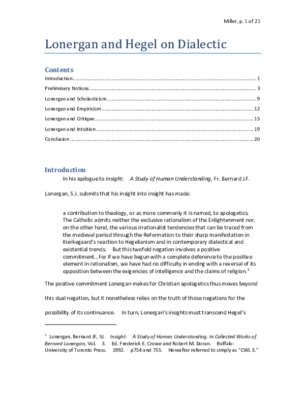(PDF) Lonergan and Hegel on Dialectic