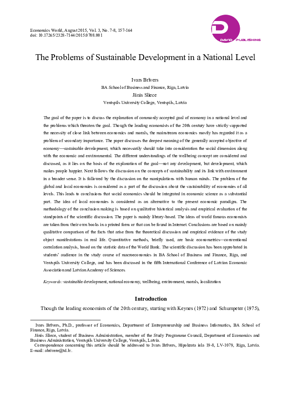 (PDF) The Problems of Sustainable Development in a National Level