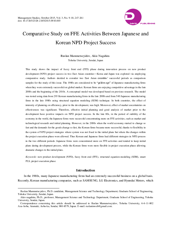 (PDF) Comparative Study on FFE Activities Between Japanese and Korean ...