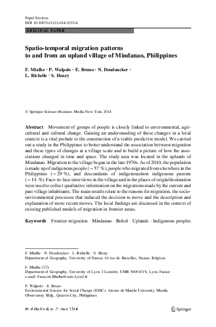 (PDF) Spatio-temporal migration patterns to and from an upland village ...