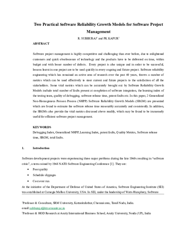 (DOC) Two Practical Software Reliability Growth Models for Software ...