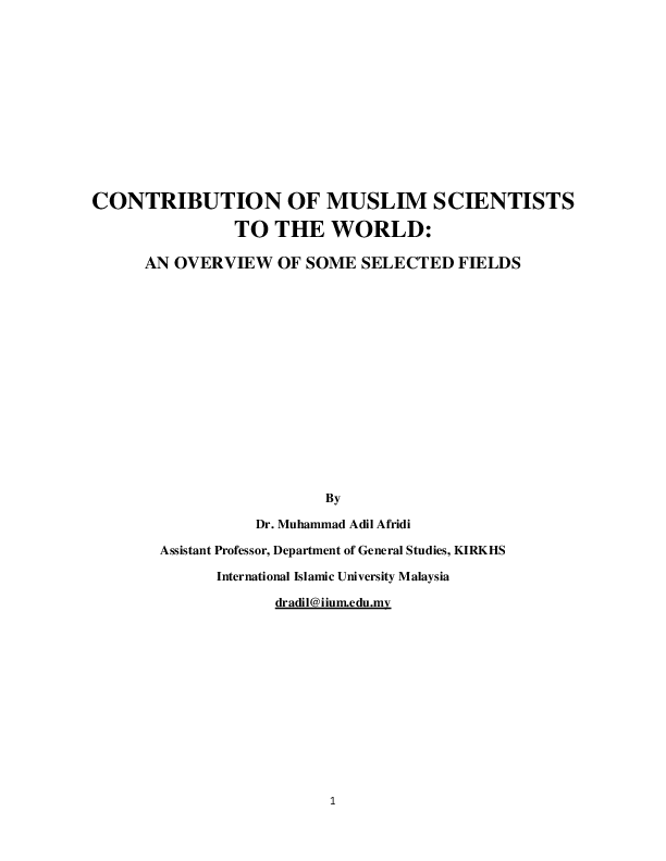 (PDF) Contribution of Muslim Scholars to the world