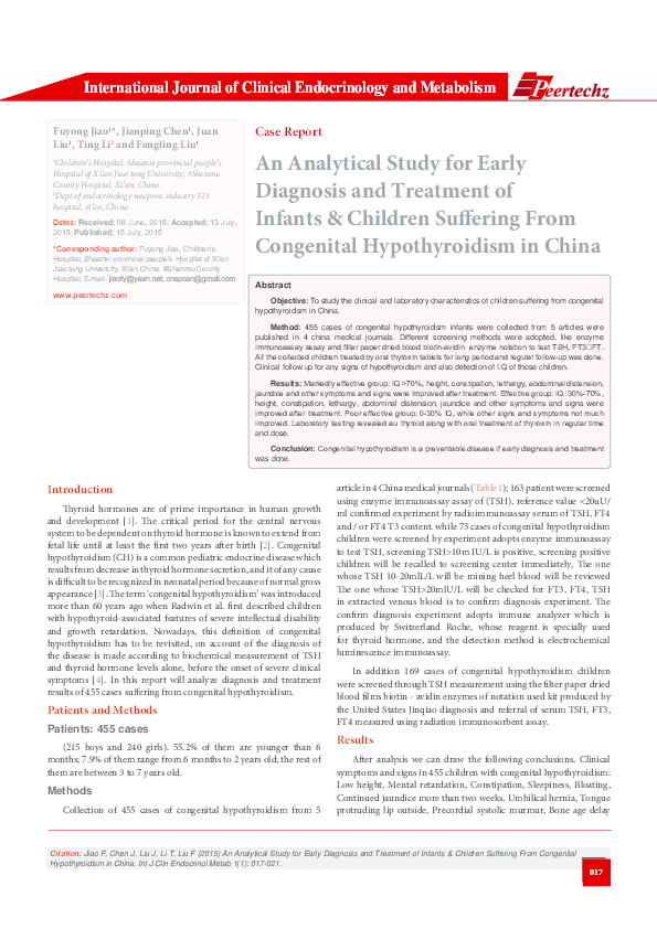 (PDF) An Analytical Study for Early Diagnosis and Treatment of Infants ...