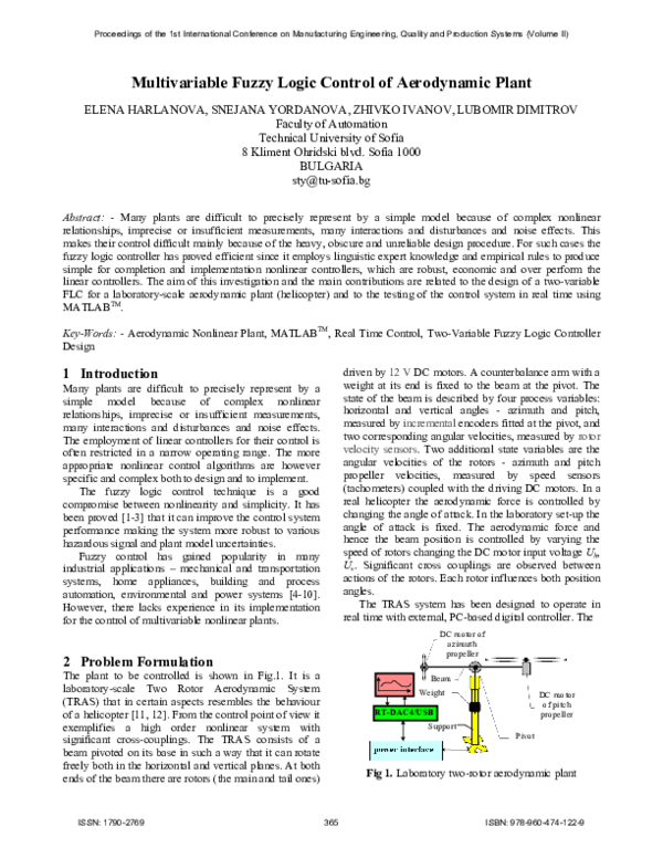 Pdf Multivariable Fuzzy Logic Control Of Aerodynamic Plant