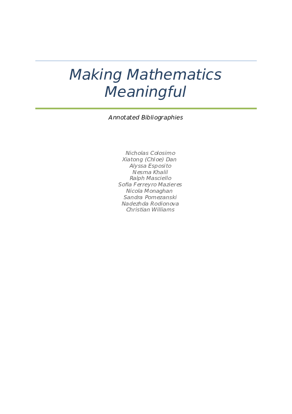 (DOC) Making Secondary Mathematics Meaningful: Annotated Bibilographies
