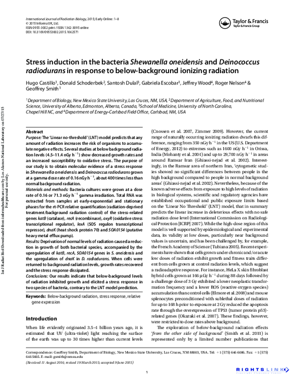 (PDF) Stress induction in the bacteria Shewanella oneidensis and ...