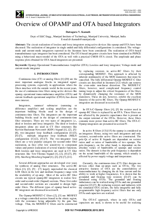 (PDF) Overview of Opamp and OTA based Integrators