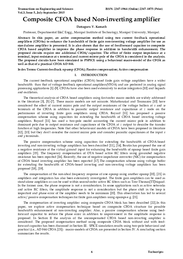 (PDF) Composite CFOA based Non-inverting amplifier