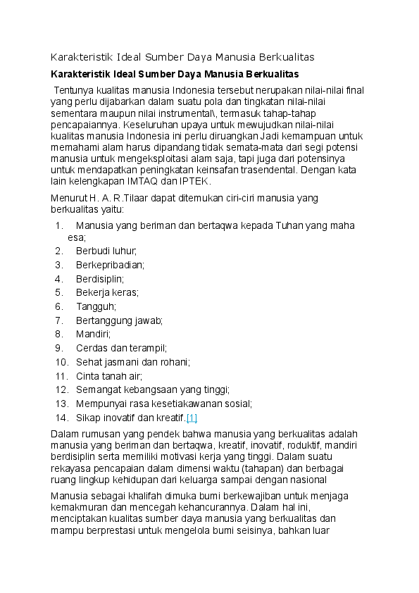 (DOC) Karakteristik Ideal Sumber Daya Manusia Berkualitas