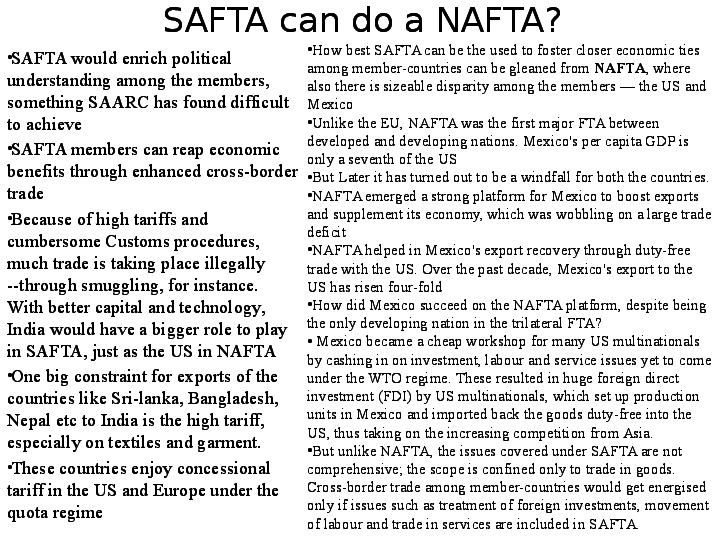 (PPT) NAFTA and SAFTA Analysis