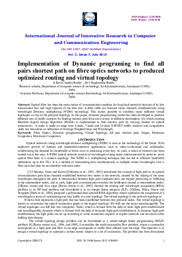 Doc Implementation Of Dynamic Programing To Find All Pairs Shortest Path On Fibre Optics