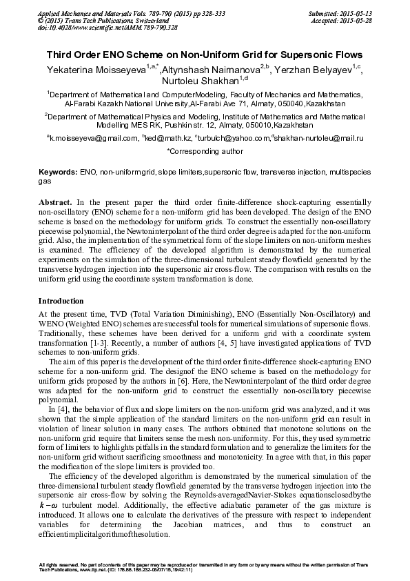 (PDF) Third Order ENO Scheme on Non-Uniform Grid for Supersonic Flows