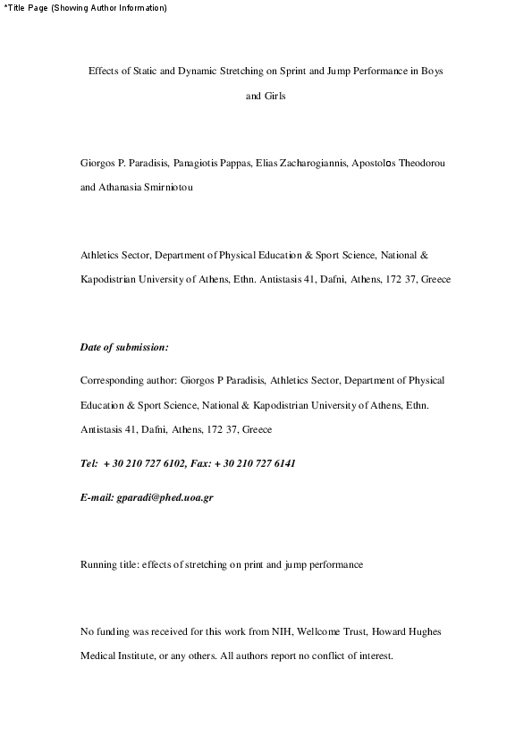 (PDF) Effects of Static and Dynamic Stretching on Sprint and Jump Performance in Boys and Girls