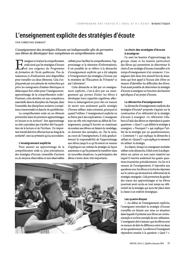 (PDF) L’enseignement explicite des stratégies d’écoute