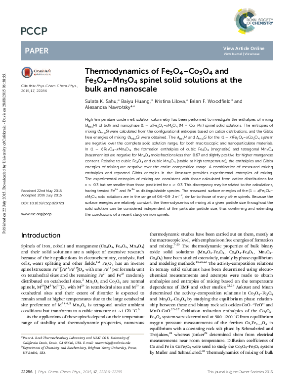 Thermodynamics of Fe3O4–Co3O4 and Fe3O4–Mn3O4 spinel solid solutions at the bulk and nanoscale