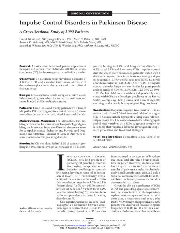 (PDF) Impulse Control Disorders in Parkinson Disease
