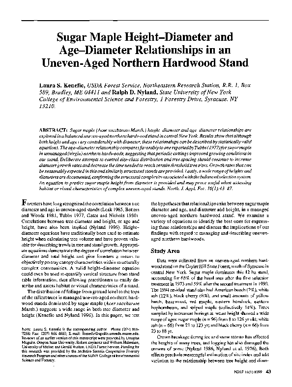 (PDF) Sugar Maple Height-Diameter and Age-Diameter Relationships in an ...