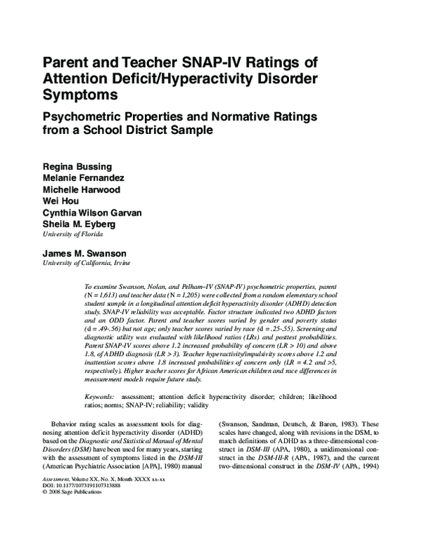 (PDF) Parent and Teacher SNAP-IV Ratings of Attention Deficit Hyperactivity Disorder Symptoms ...