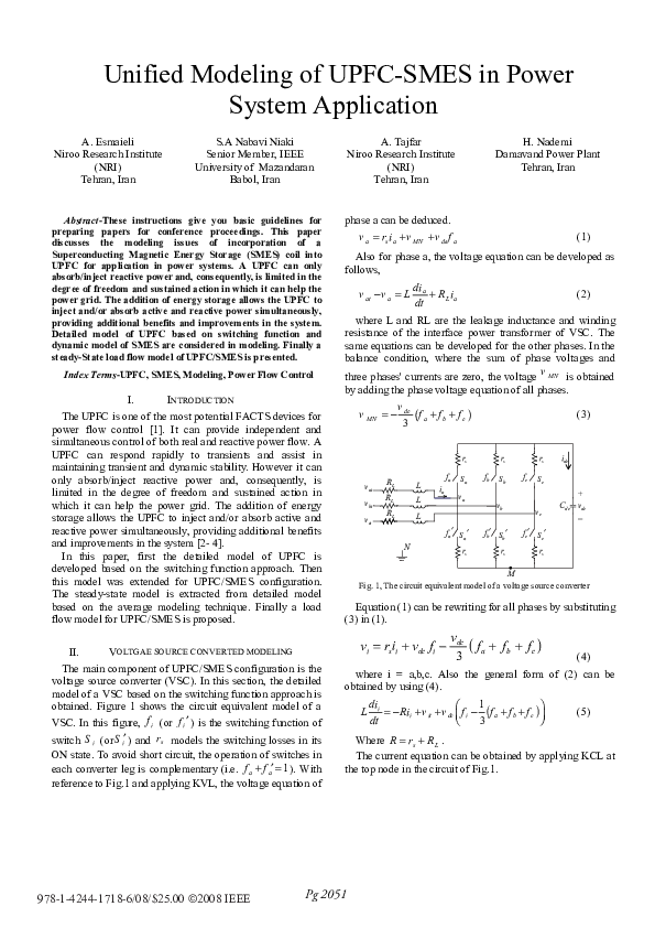 (PDF) Unified modeling of UPFC-SMES in power system application