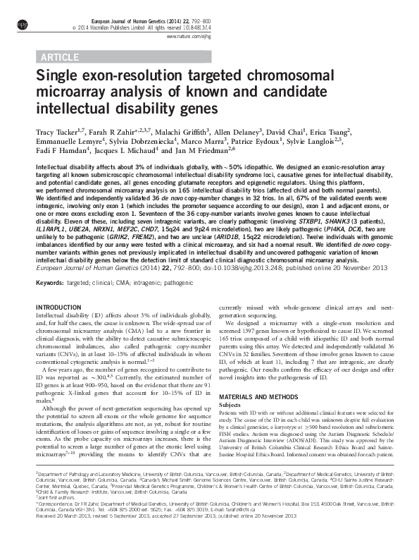 Pdf Single Exon Resolution Targeted Chromosomal Microarray Analysis Of Known And Candidate