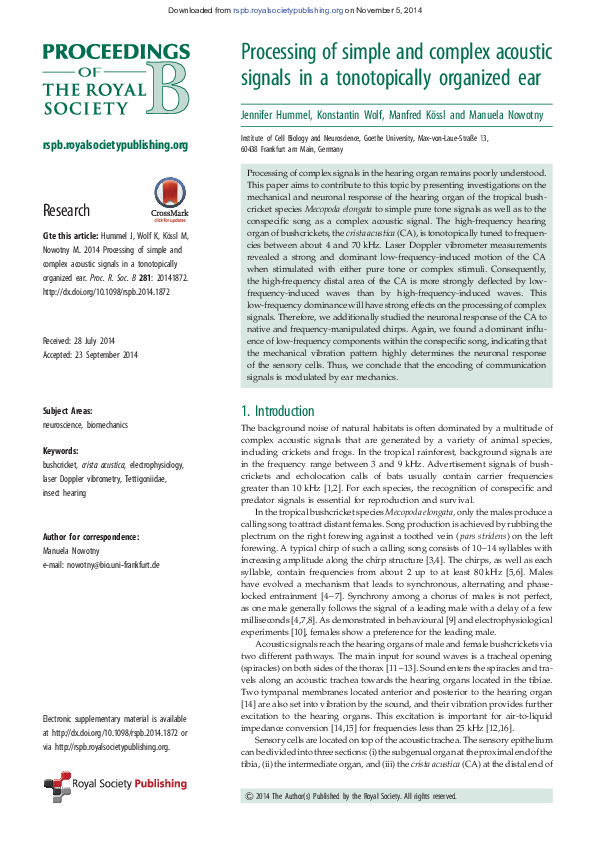 (PDF) Processing of simple and complex acoustic signals in a ...
