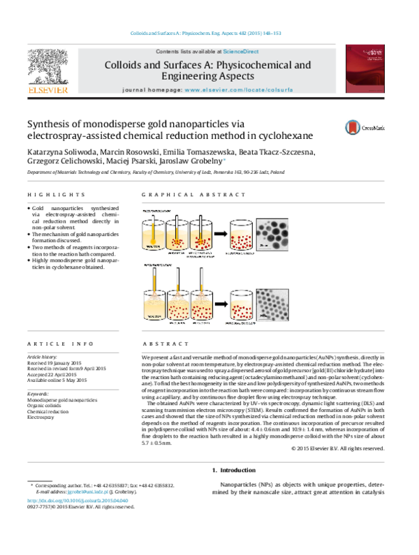 (PDF) Synthesis of Monodisperse Gold Nanoparticles via Electrospray ...