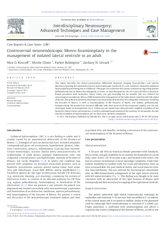 (PDF) Controversial Neuroendoscopic Monro Foraminoplasty in the ...