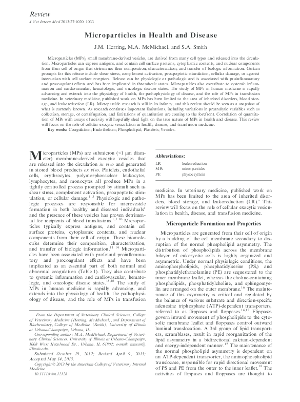 (PDF) Microparticles in Health and Disease | Maureen McMichael and ...