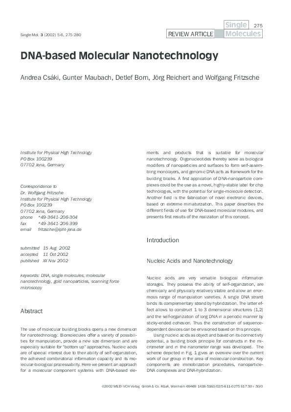 (PDF) DNA-based Molecular Nanotechnology