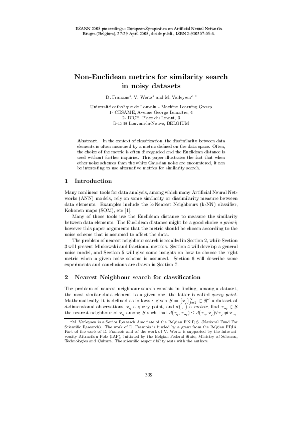 Pdf Non Euclidean Metrics For Similarity Search In Noisy Datasets