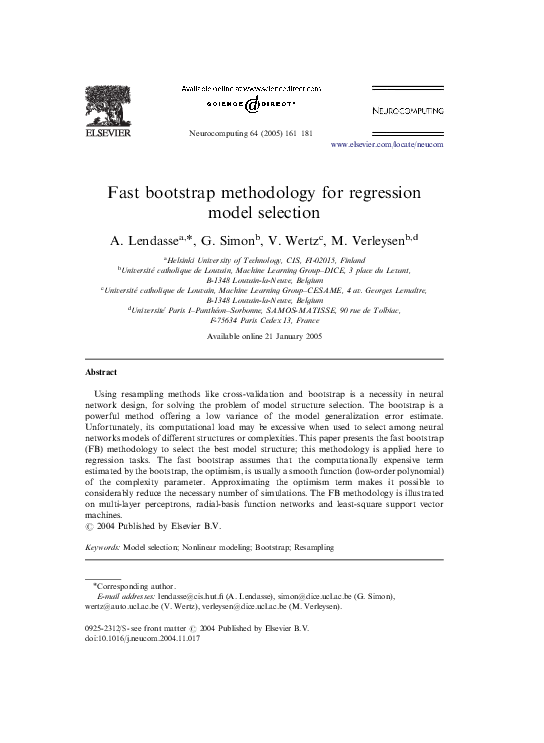 Pdf Fast Bootstrap Methodology For Regression Model Selection