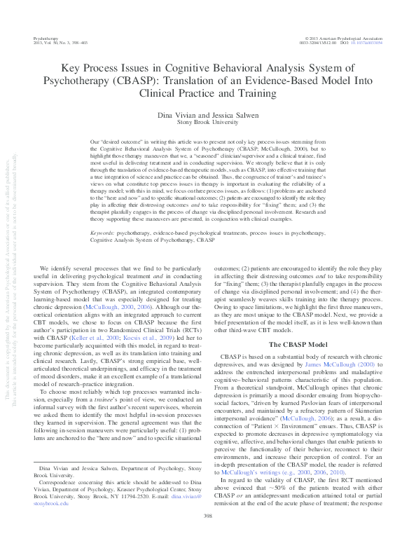 (PDF) Key process issues in Cognitive Behavioral Analysis System of ...