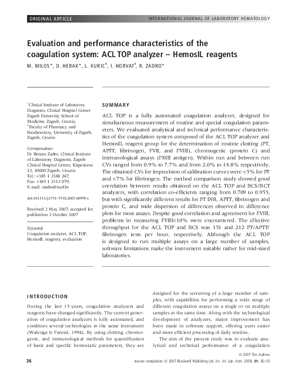 (PDF) Evaluation and performance characteristics of the coagulation ...