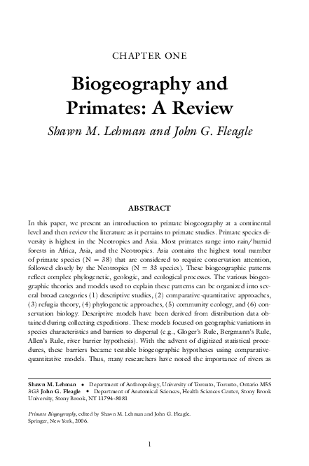 (PDF) Biogeography and Primates: A Review