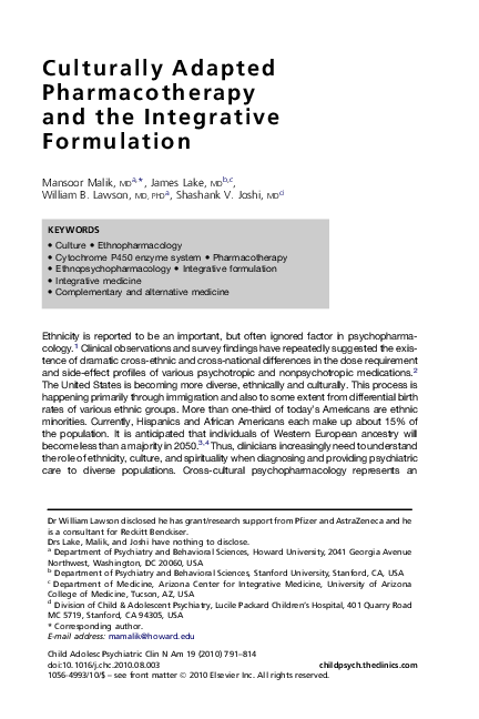 (PDF) Culturally Adapted Pharmacotherapy and the Integrative Formulation