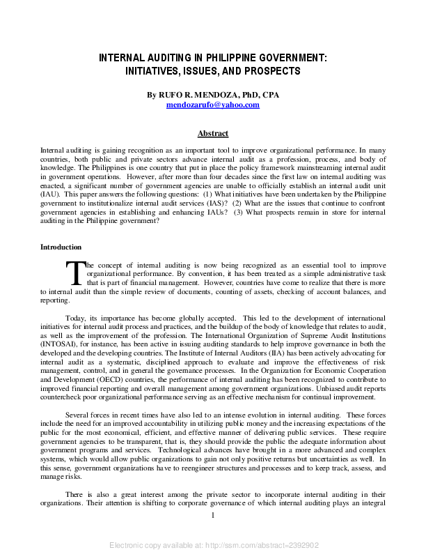 (PDF) Internal Auditing in Philippine Government: Initiatives, Issues ...