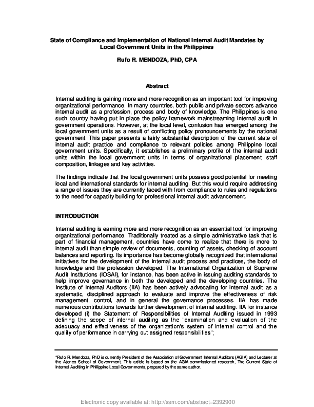 (PDF) State of Compliance and Implementation of National Internal Audit ...