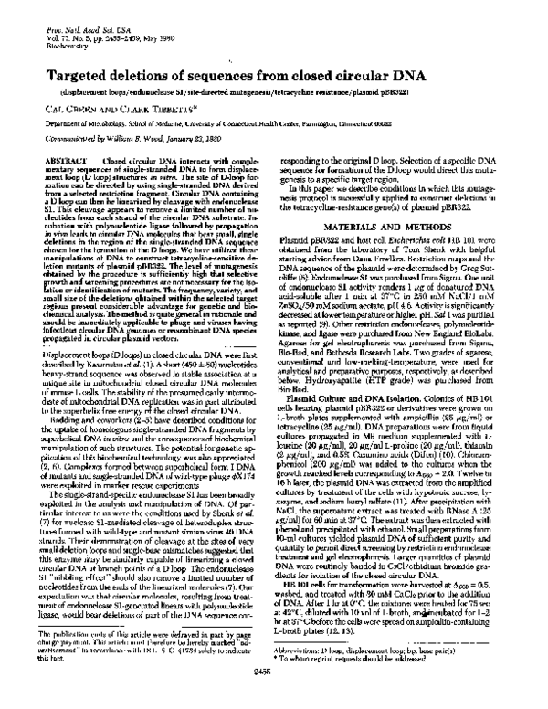 (PDF) Targeted deletions of sequences from closed circular DNA