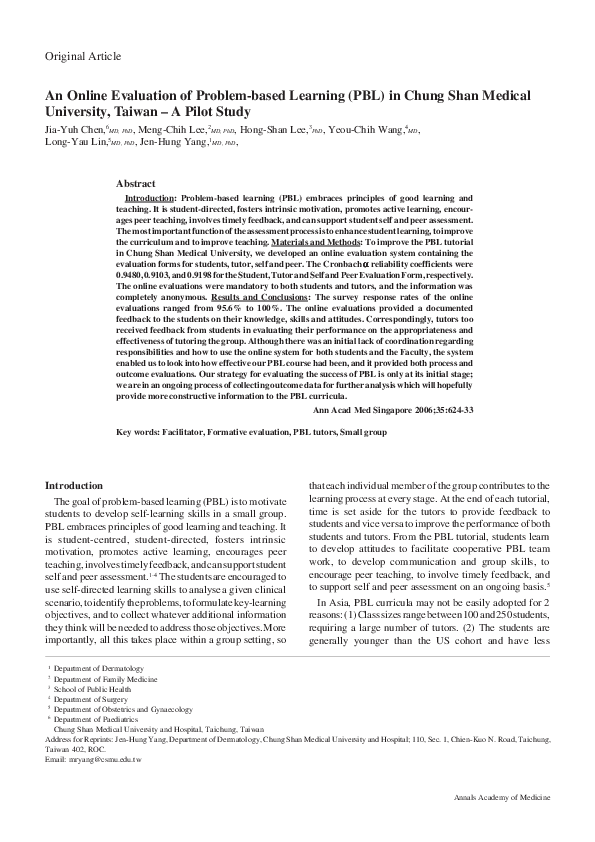 (PDF) An online evaluation of problem-based learning (PBL) in Chung ...