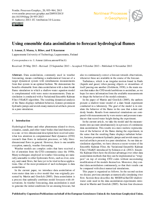 Pdf Using Ensemble Data Assimilation To Forecast Hydrological Flumes