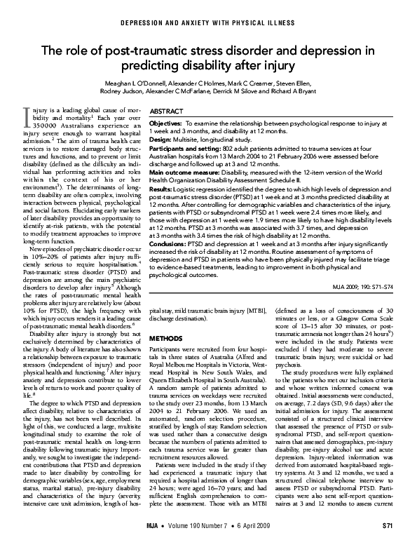 (PDF) The role of post-traumatic stress disorder and depression in ...