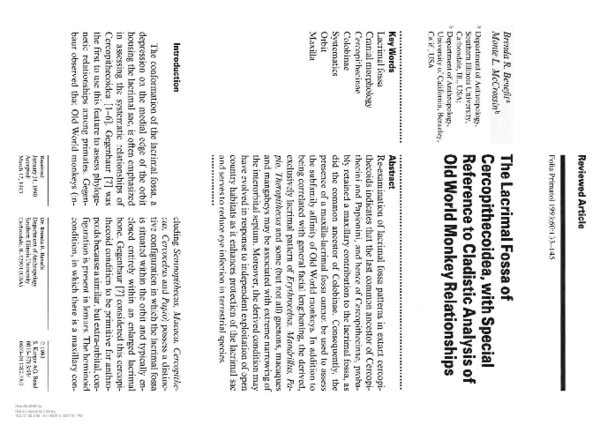 (PDF) The Lacrimal Fossa of Cercopithecoidea, with Special Reference to ...