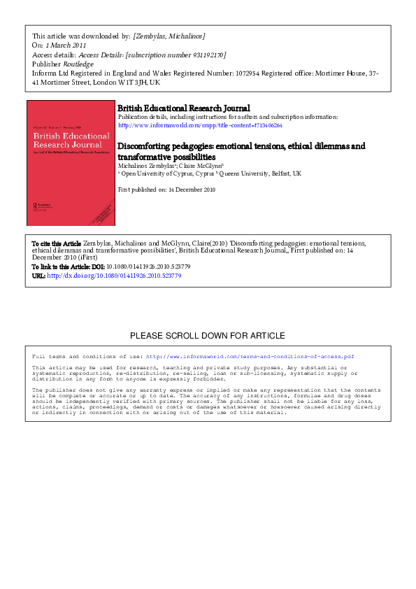 (PDF) Discomforting pedagogies: emotional tensions, ethical dilemmas ...